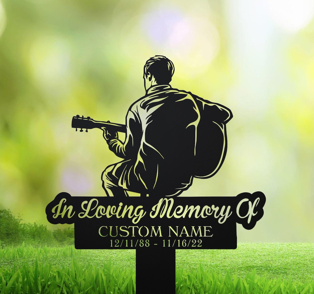 Personalized Man Playing Guitar Guitarist Memorial Stake, Guitar Lover ...