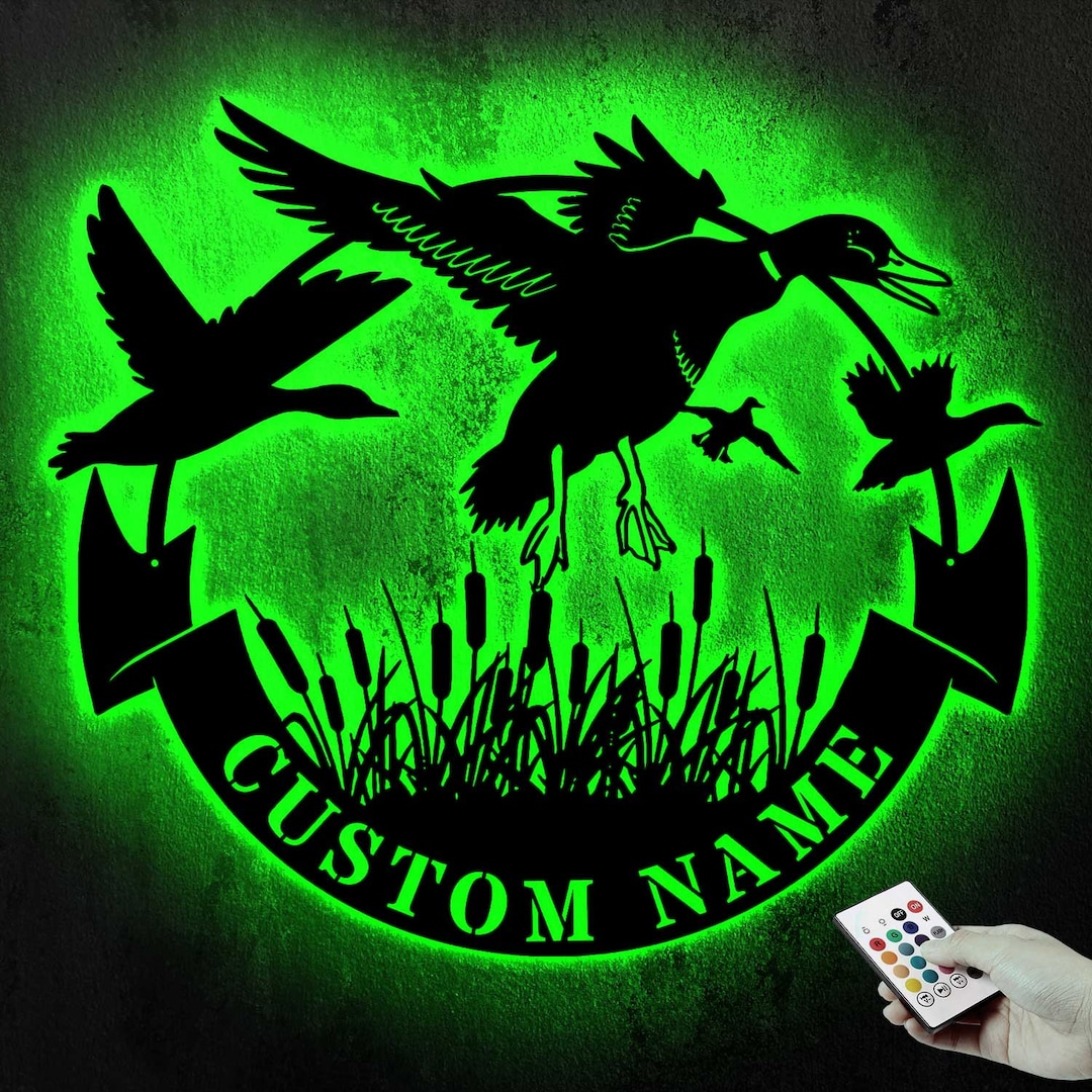 Custom Duck Hunting Metal Wall Art LED Light Personalized Hunter Name ...