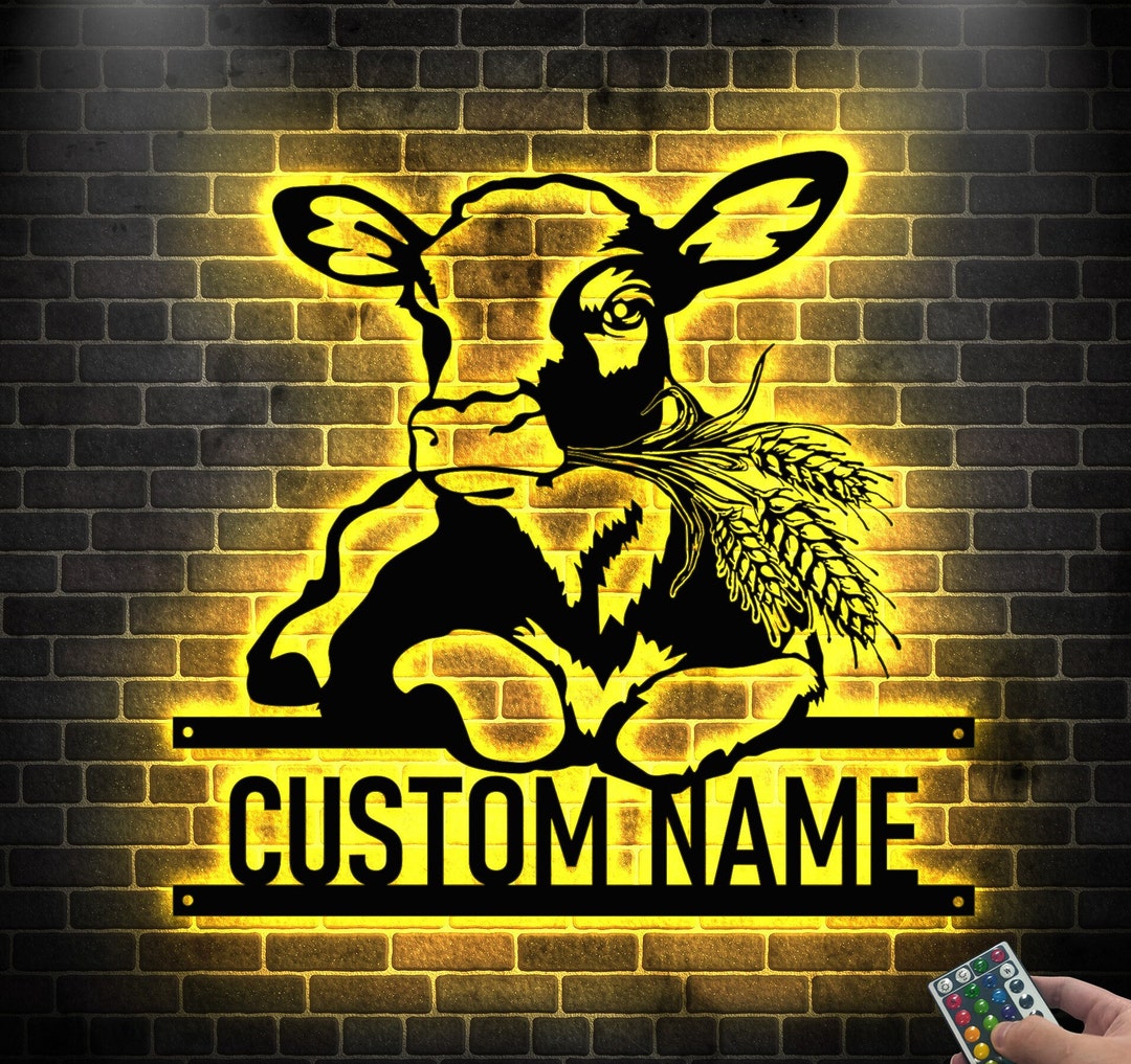Custom Dairy Cow Farmhouse Metal Wall Art LED Light, Dairy Cow Sign ...