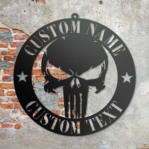 Personalized Skull Name Sign Custom Punisher Skull Metal Wall Art LED ...