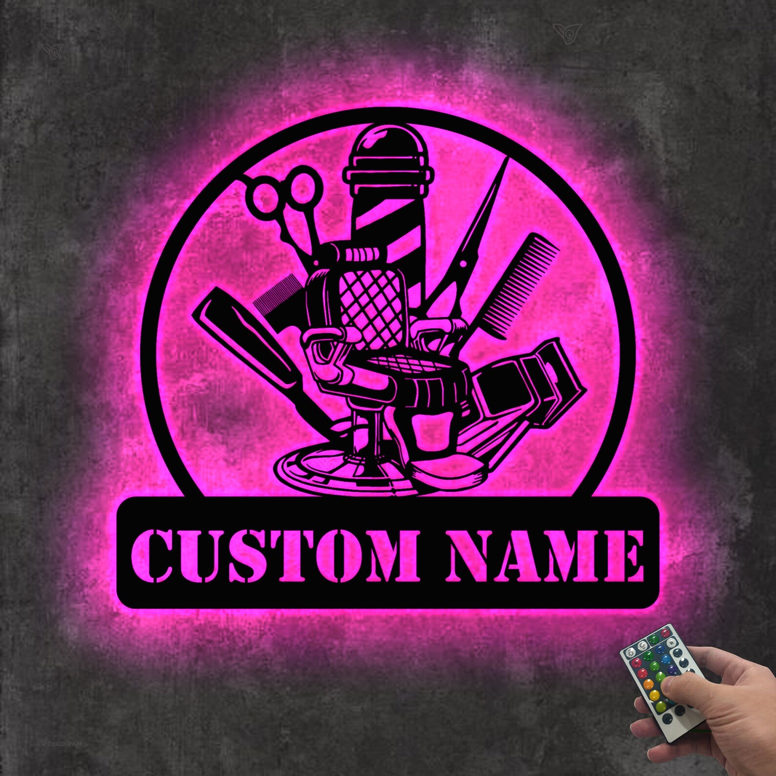 Barber Shop Metal Sign LED Lights, Custom Barber Shop Name Metal Sign ...