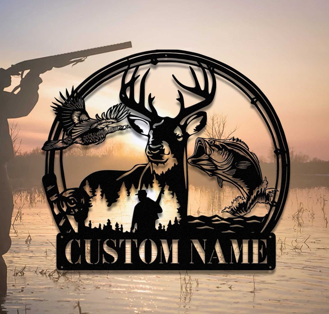 Custom Deer Turkey and Bass Fishing Metal Wall Art Hunter Gift ...