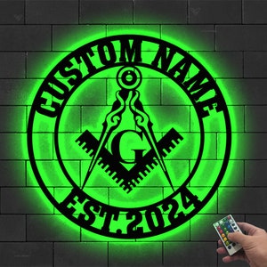 Masonic Wall Art With Led Light Custom, Masonic Symbol Hanging Wall ...