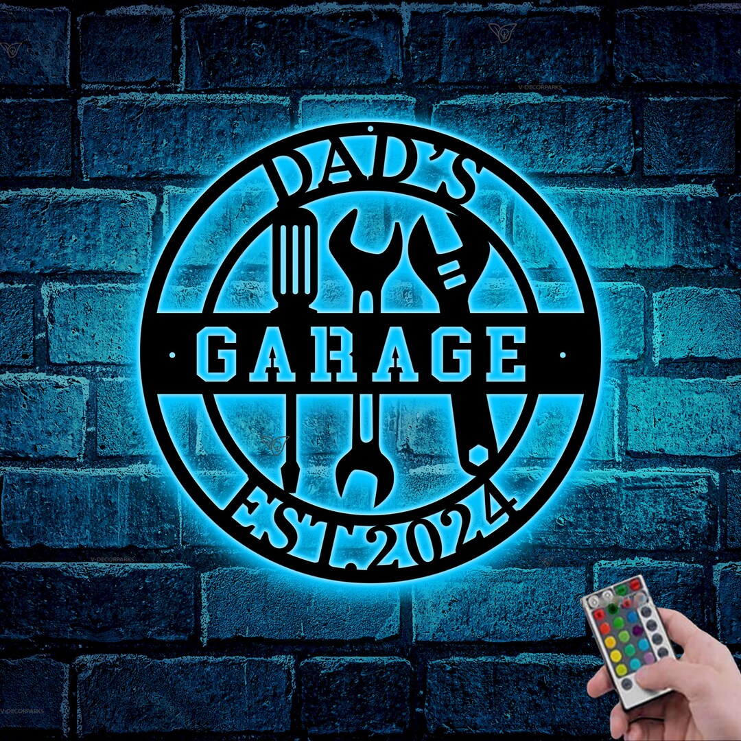 Personalized Garage Sign With Led Lights, Workshop Metal Sign, Mechanic ...