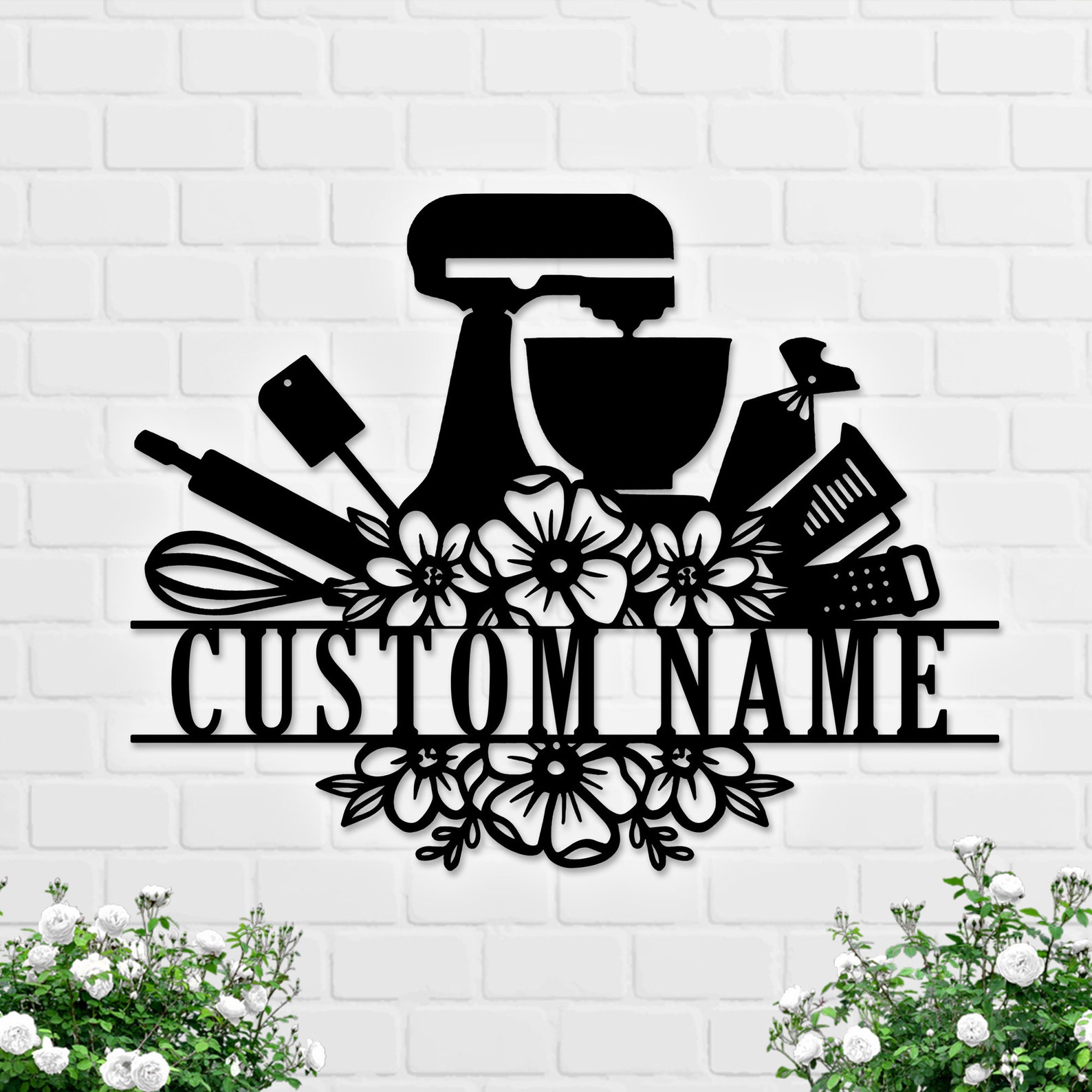 Custom Baking Metal Wall Art, Personalized Baker Name Sign Decoration ...