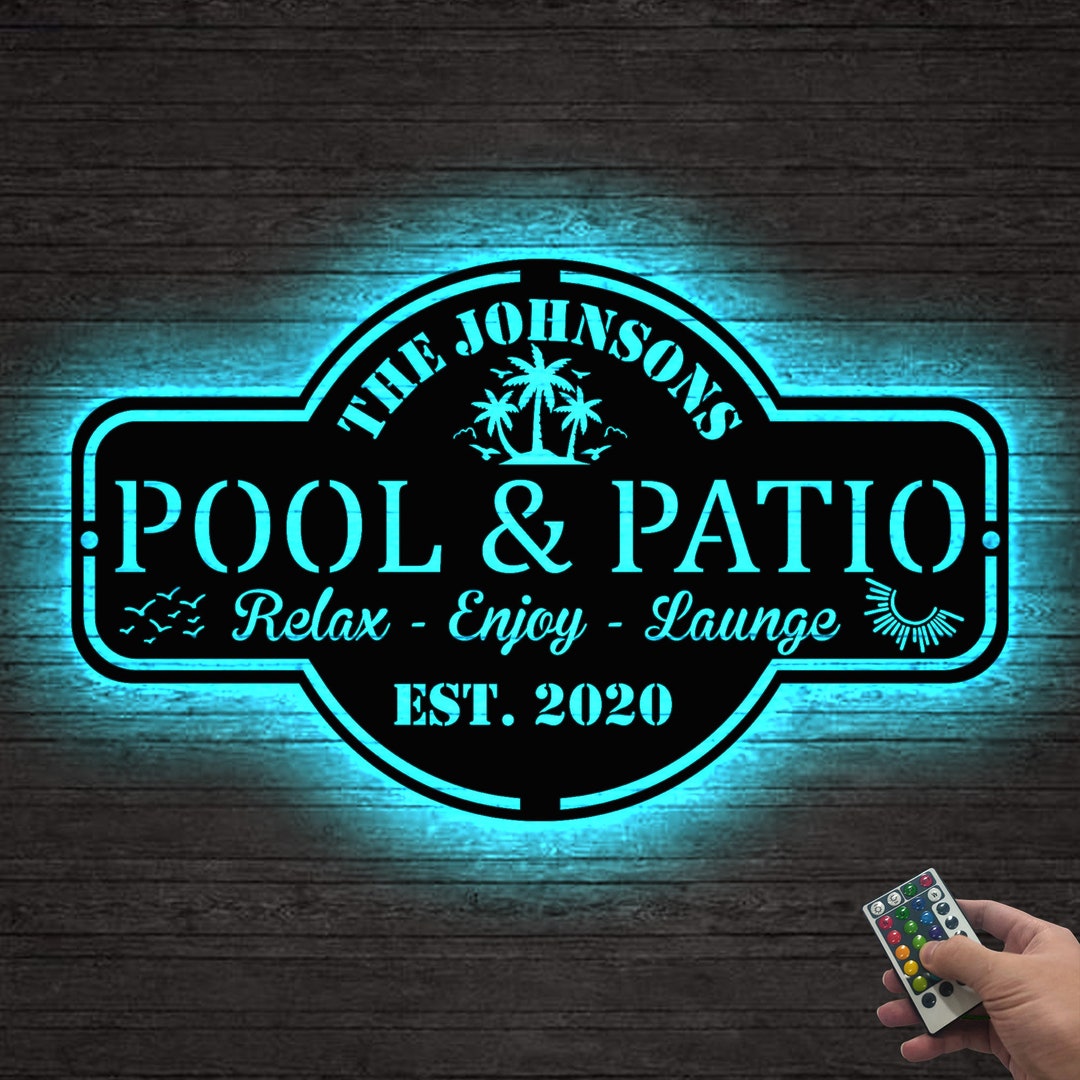 Personalized Pool & Patio Sign LED Light, Custom Pool Sign, Backyard ...