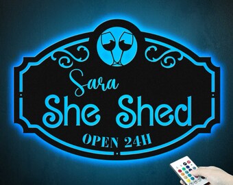 Custom Metal She Shed Sign With Led Lights, She Shed Wall Decor Craft ...