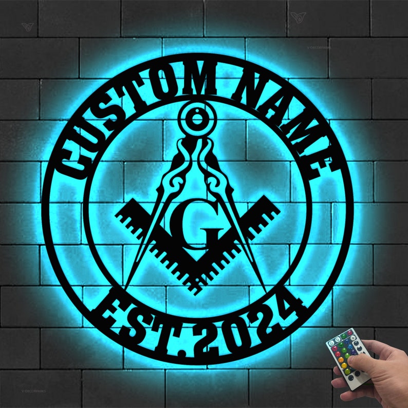 Masonic Wall Art With Led Light Custom, Masonic Symbol Hanging Wall ...
