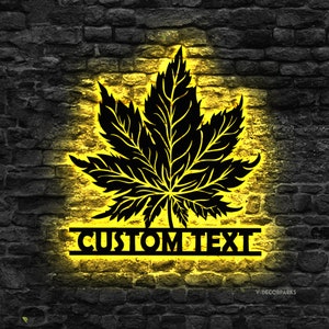 Custom Weed Metal Wall Art With Lights, Personalized Cannabis Sign ...