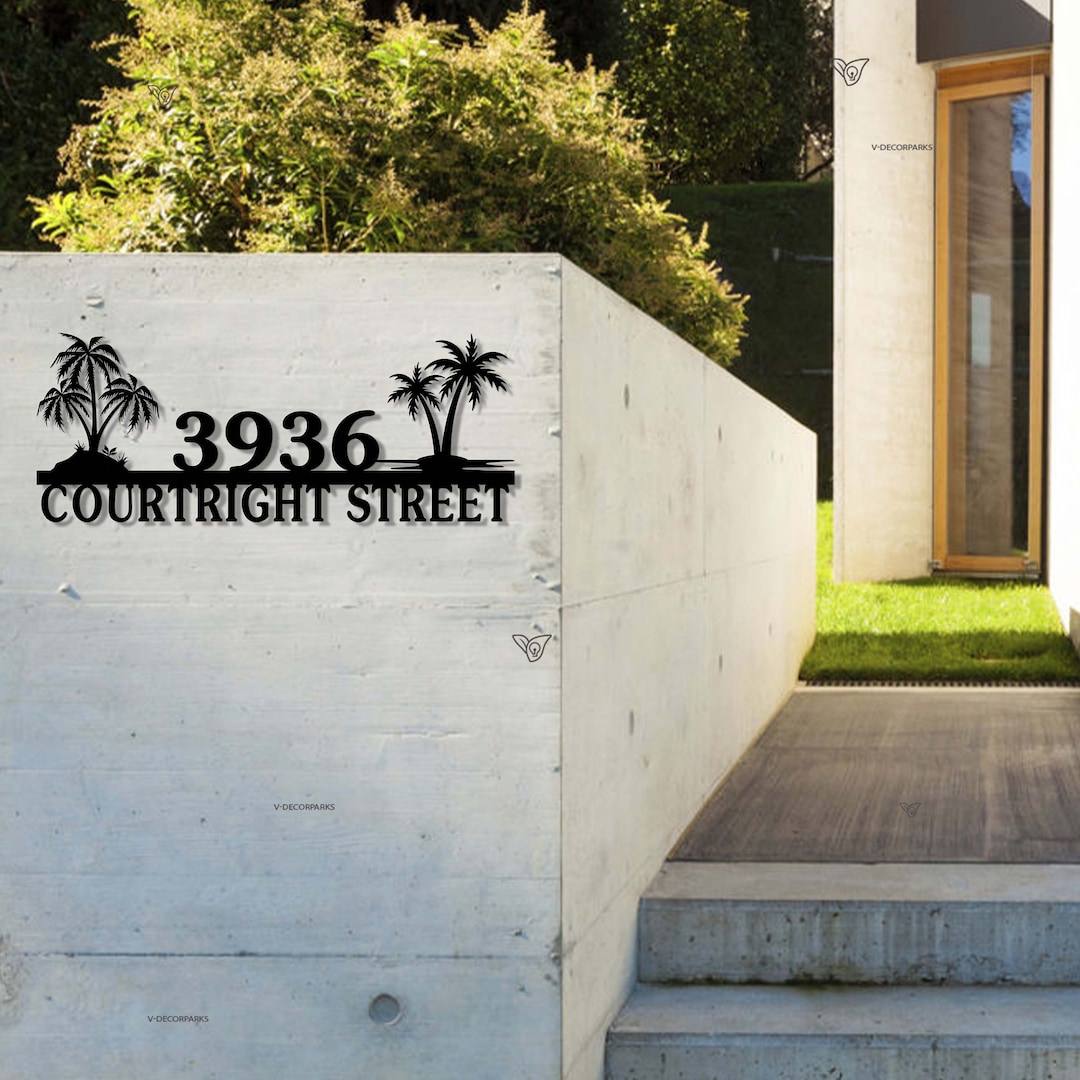 Custom Palm Tree House Number Metal Art, Tropical Address Sign, Beach ...