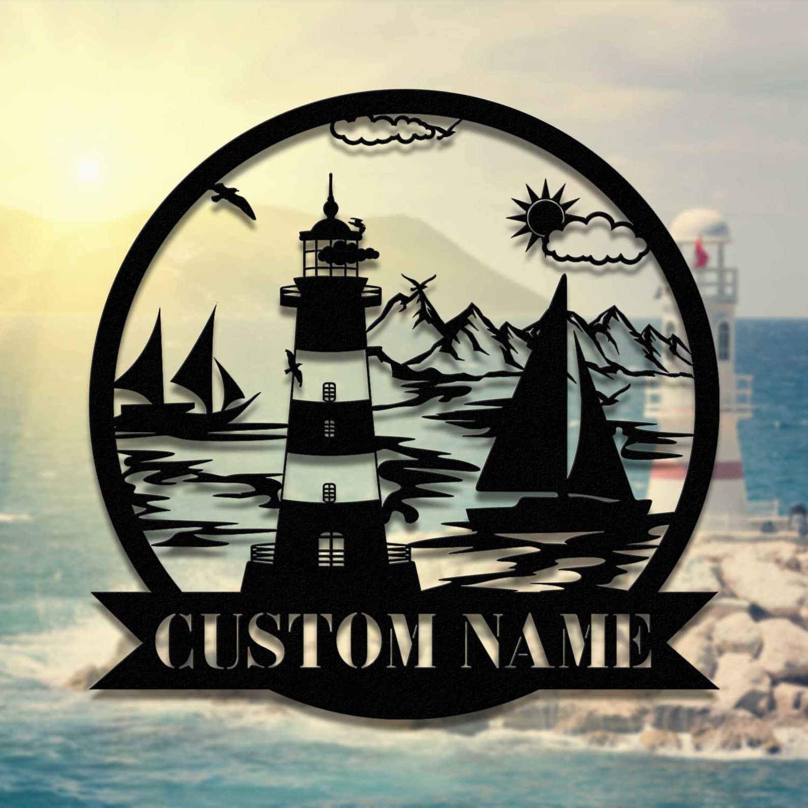 Personalized Lighthouse Sign Name, Lighthouse Metal Sign, Indoor Decor ...