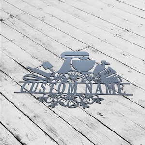 Custom Baking Metal Wall Art, Personalized Baker Name Sign Decoration ...