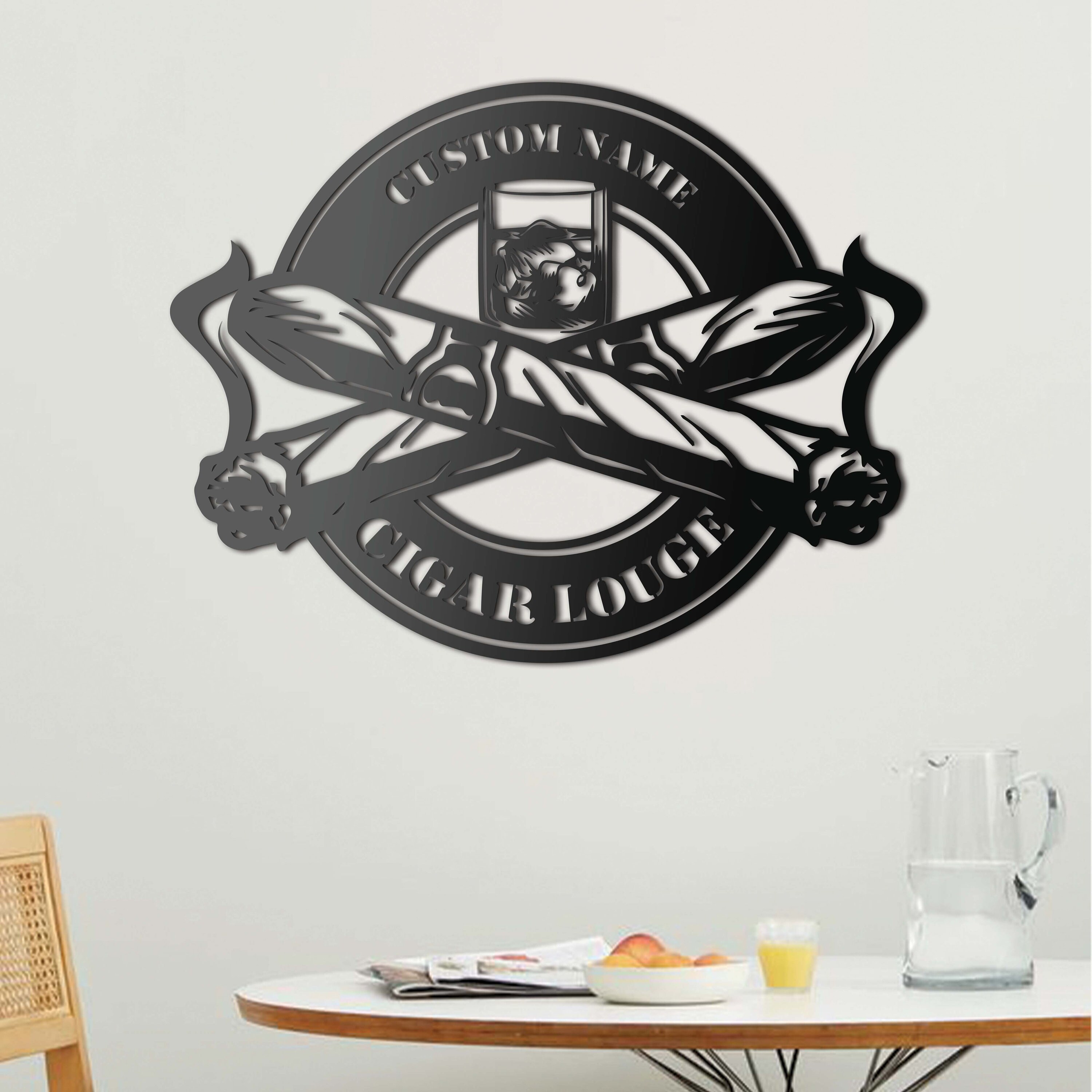 Custom Cigar Lounge Metal Wall Art LED Light Personalized Smoking Cigar ...