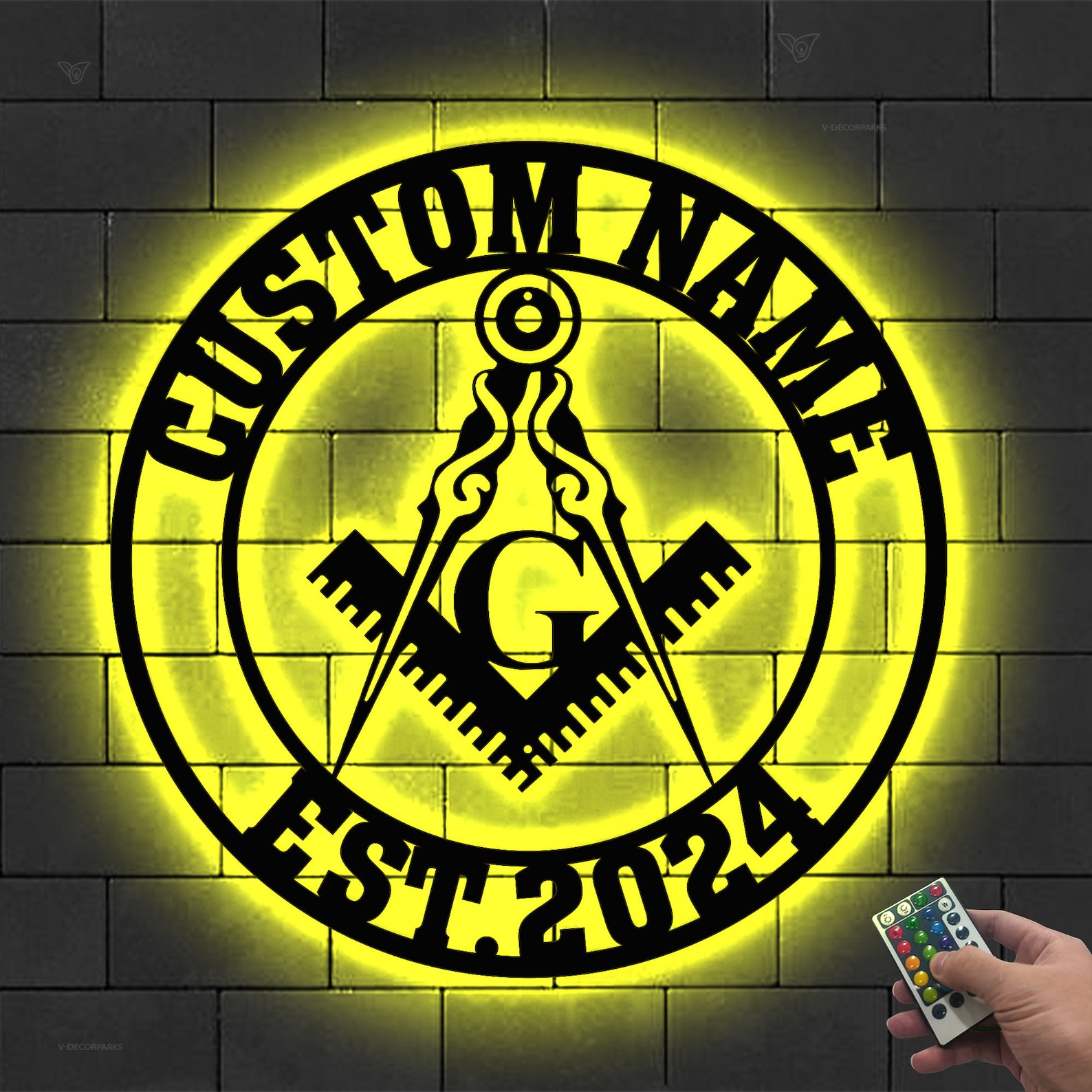 Masonic Wall Art With Led Light Custom, Masonic Symbol Hanging Wall ...