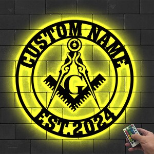 Masonic Wall Art With Led Light Custom, Masonic Symbol Hanging Wall ...