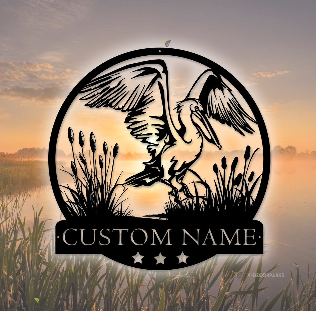 Personalized White Pelican Metal Wall Art Custom Pelican Hunting Lover ...