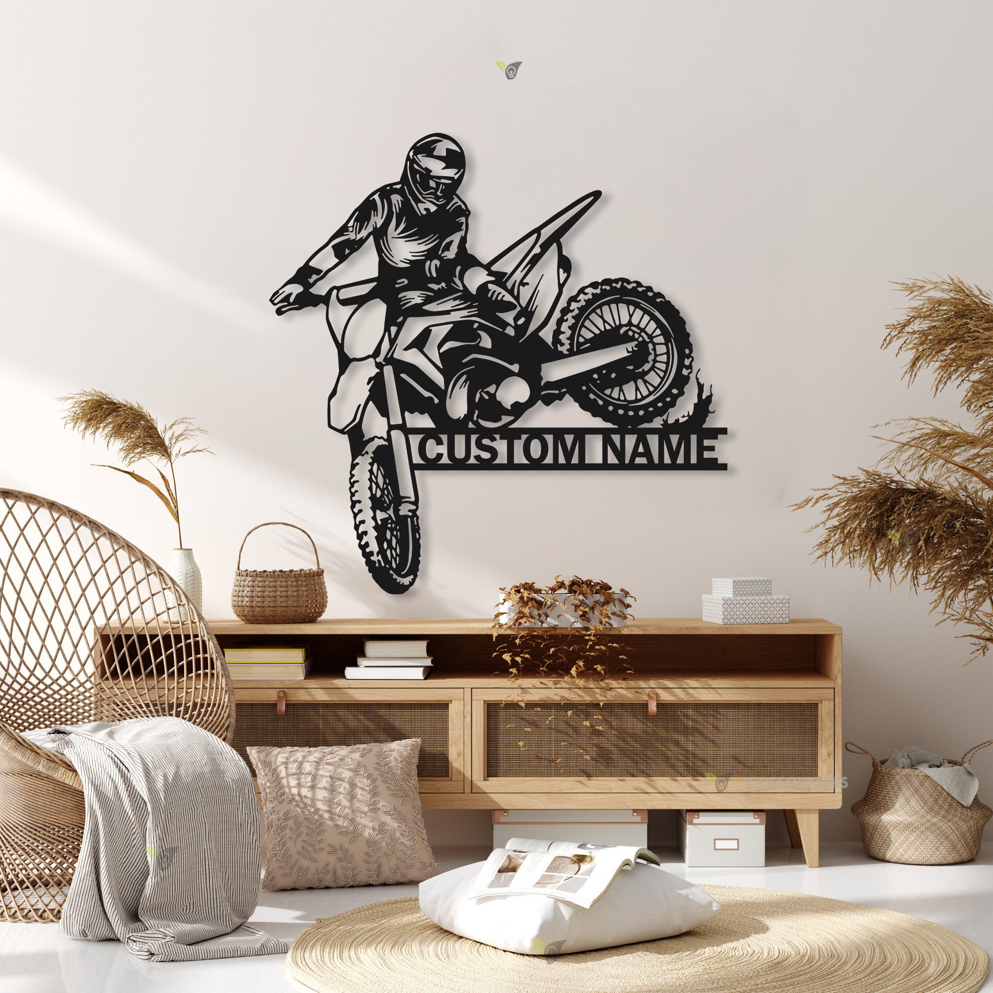 Personalized Motocross Biker Metal Wall Art LED Lights Custom Dirt Bike ...