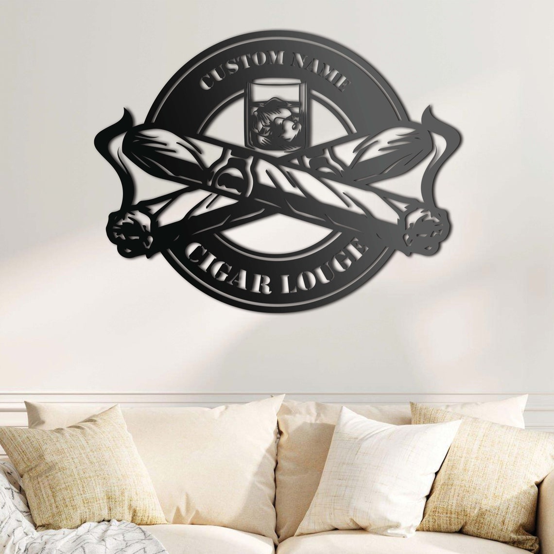 Custom Cigar Lounge Metal Wall Art LED Light Personalized Smoking Cigar ...