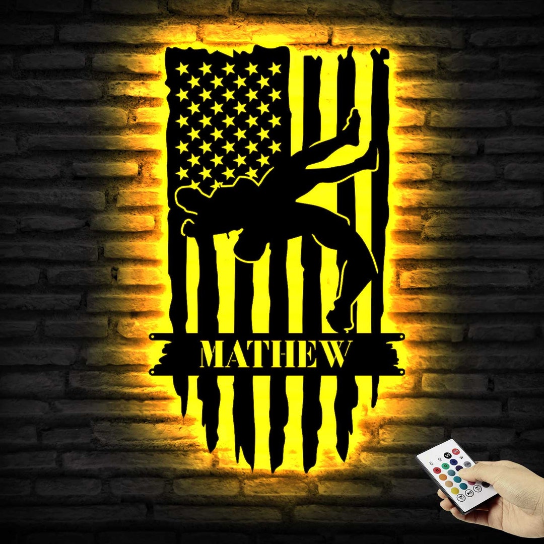 US Wrestling Metal Sign Led Light, Wrestling Coach Gift, Xmas Birthday ...