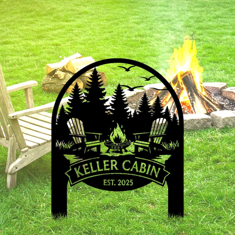 Personalized Custom Metal Campfire Sign With Stakes, Cabin Sign, Camp ...