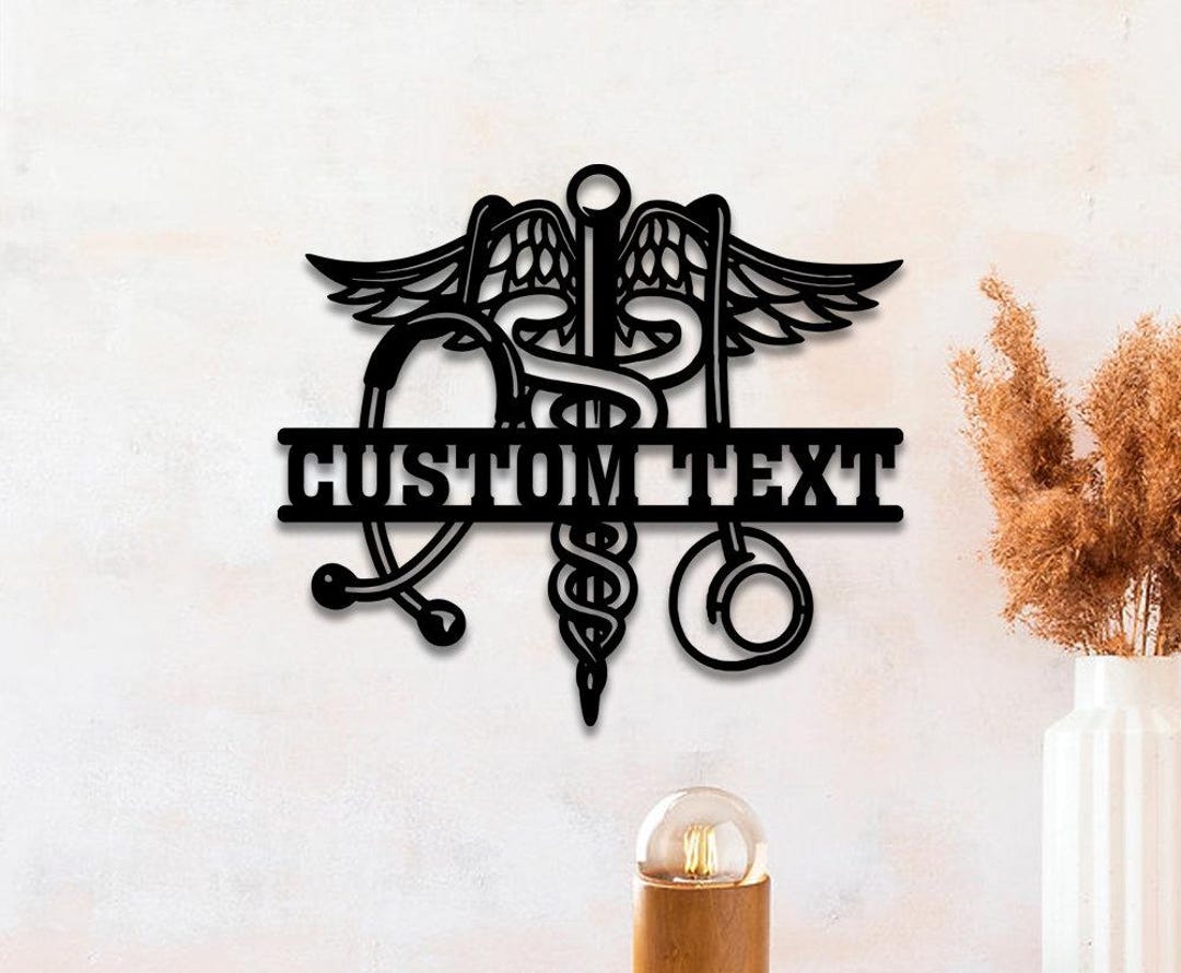 Personalized Medical Symbol Caduceus MD Star Nursing Metal Wall Art ...