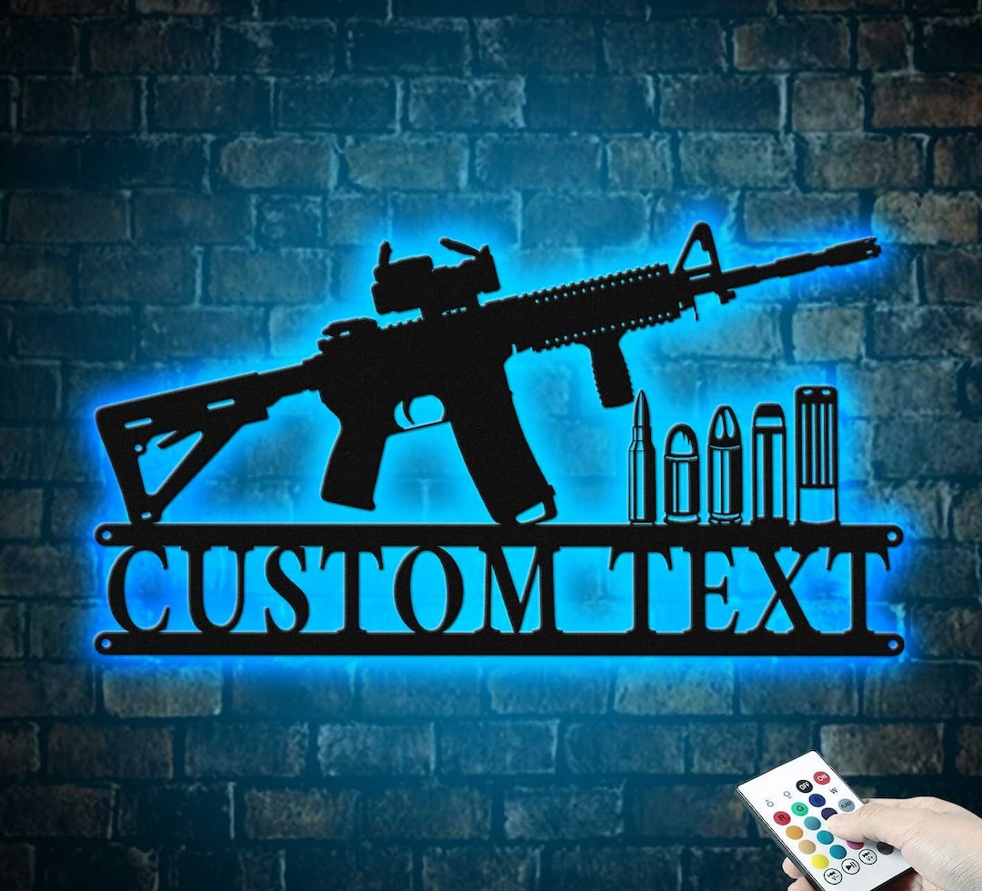 Personalized Gun Metal Sign LED, Armory Decor, Gun Gift Sign, Gun Owner Gift, 2nd Amendment ...