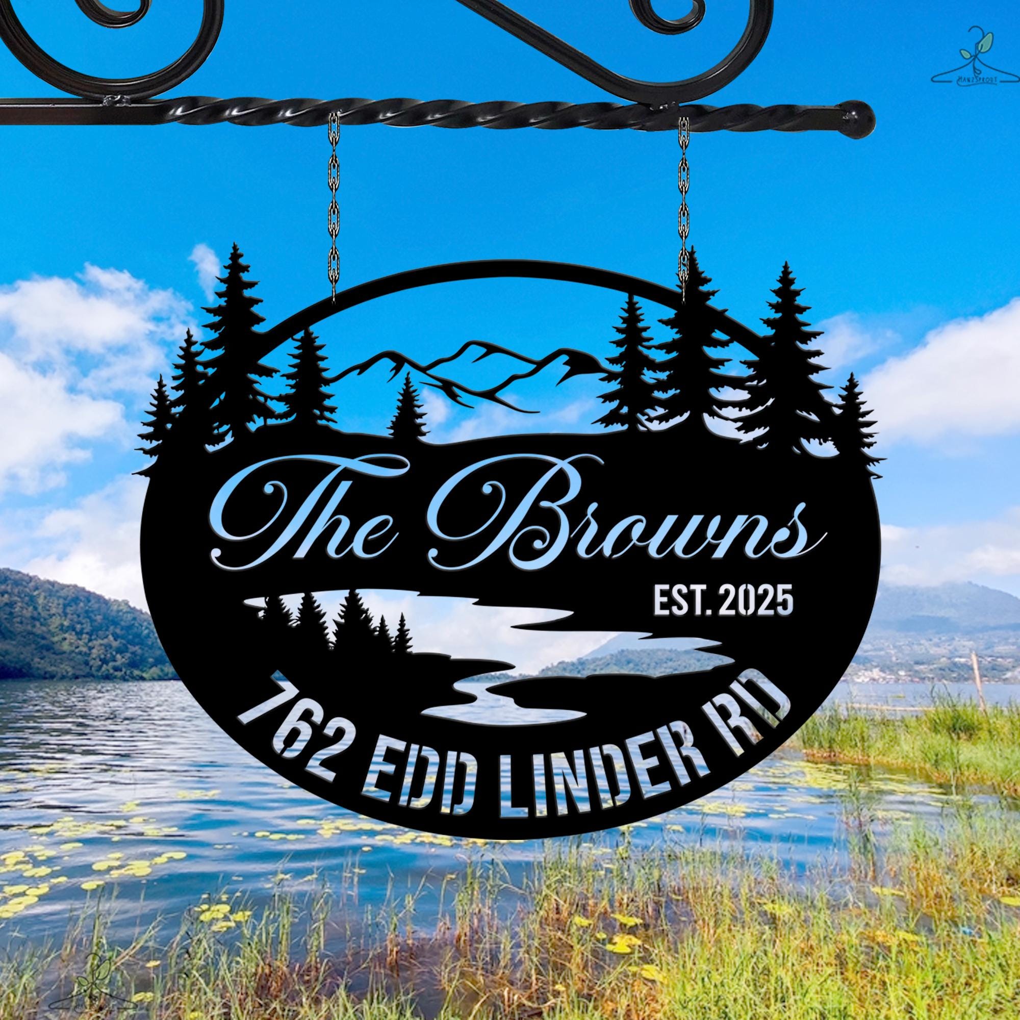 Personalized Mountain Cabin Metal Sign, Custom Family Name Sign, Rustic ...