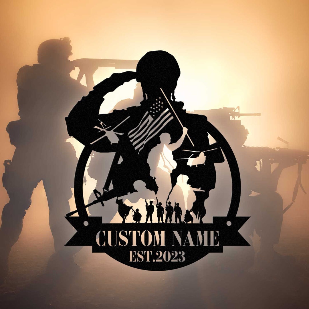 Custom US Soldier Military Metal Wall Art LED Light Personalized ...