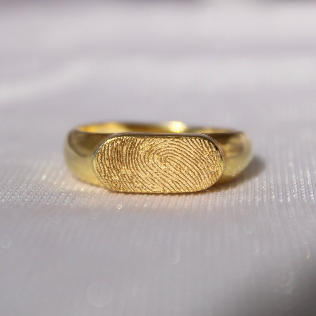 Custom Fingerprint Engraved Signet Ring, Sterling Silver Memorial Gift ...