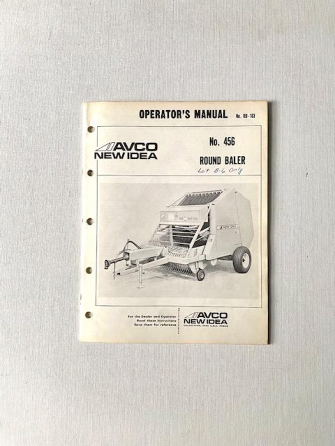 1980 Avco New Idea Farm Equipment No. 456 Round Baler Owner’s Manual No ...