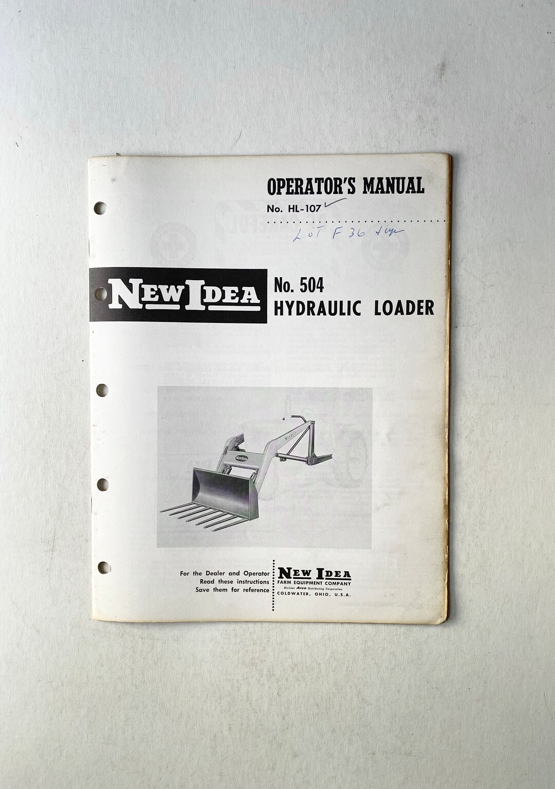 Original 1963 New Idea Farm Equipment No. 504 Hydraulic Loader Operator ...