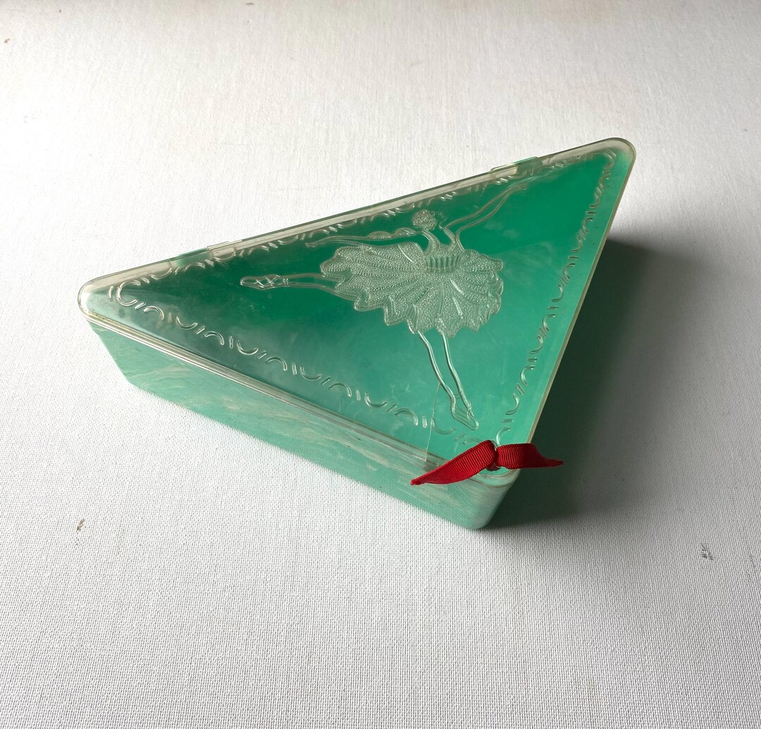 Vintage Hard Plastic Triangle Shaped Box With Ballerina on Lid Small ...