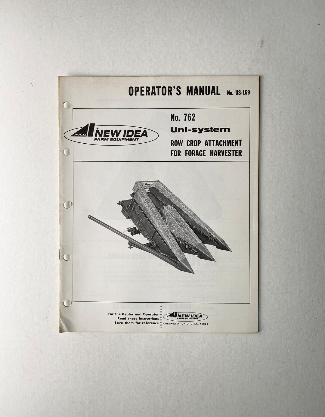 Original 1973 AVCO New Idea Farm Equipment No. 762 Uni-system Row Crop ...