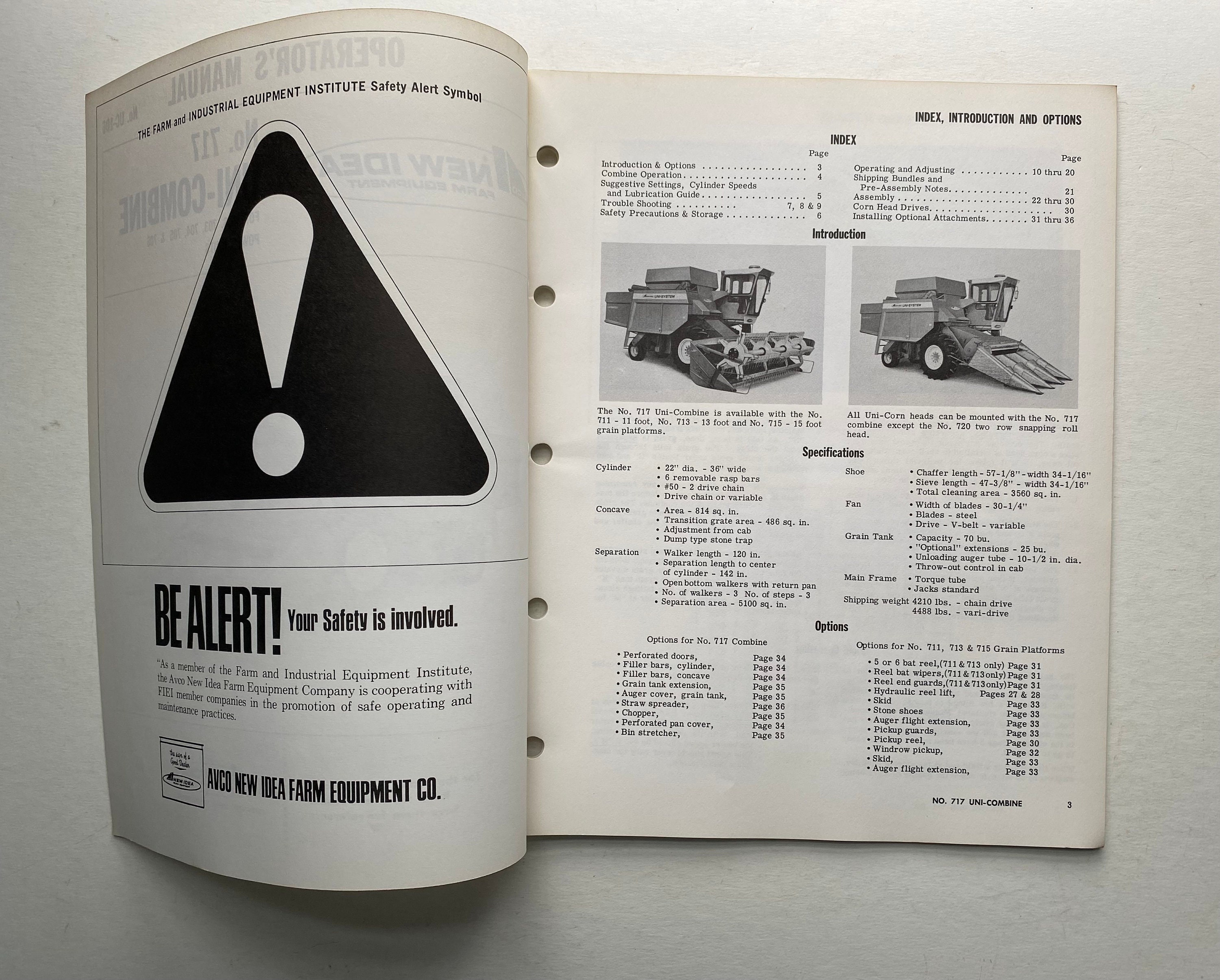 Original 1974 AVCO New Idea Farm Equipment No. 717 Uni-combine Operator ...