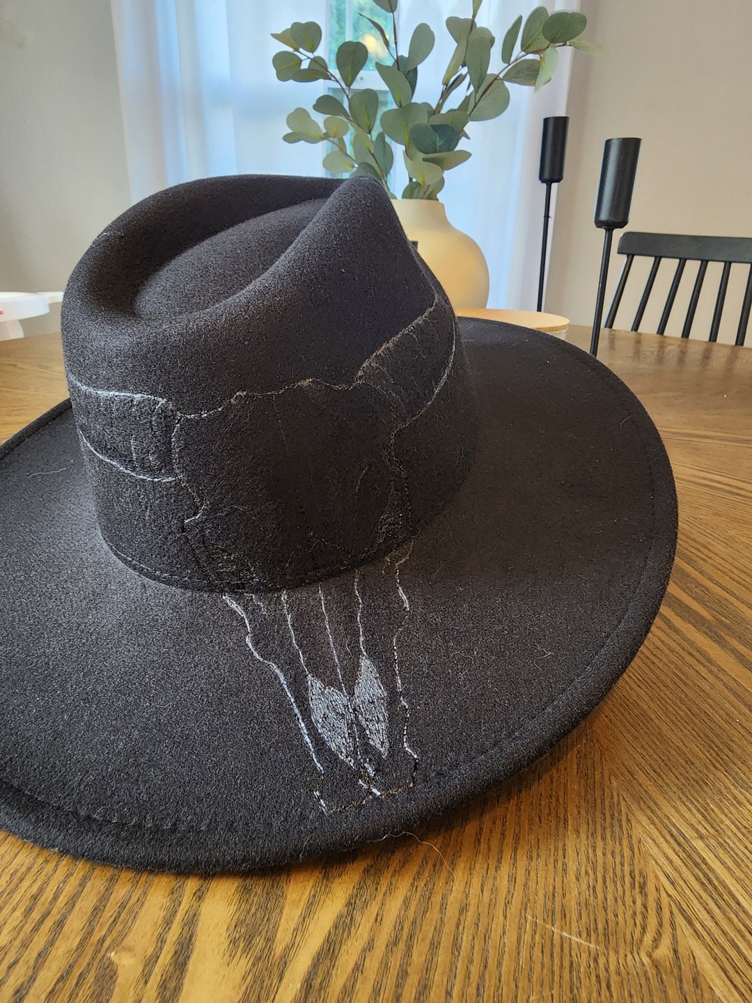 Hand Burned Felt Hat Bull Skull - Etsy