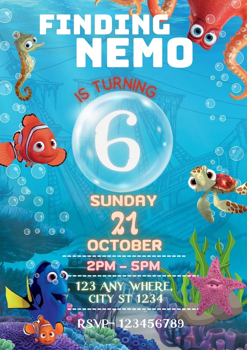 Editable Finding Nemo Birthday Invitation Template Finding - Etsy