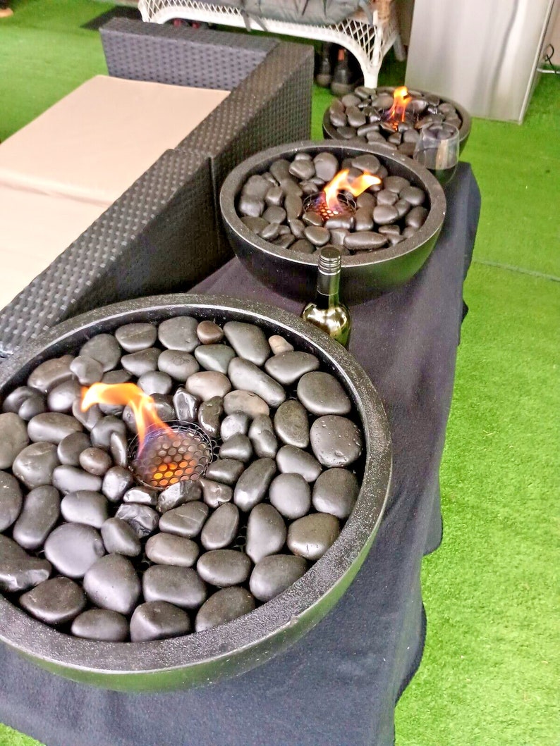 Luxury 40cm Round Concrete Firebowl Black Rocks Large Fire Pit - Etsy ...