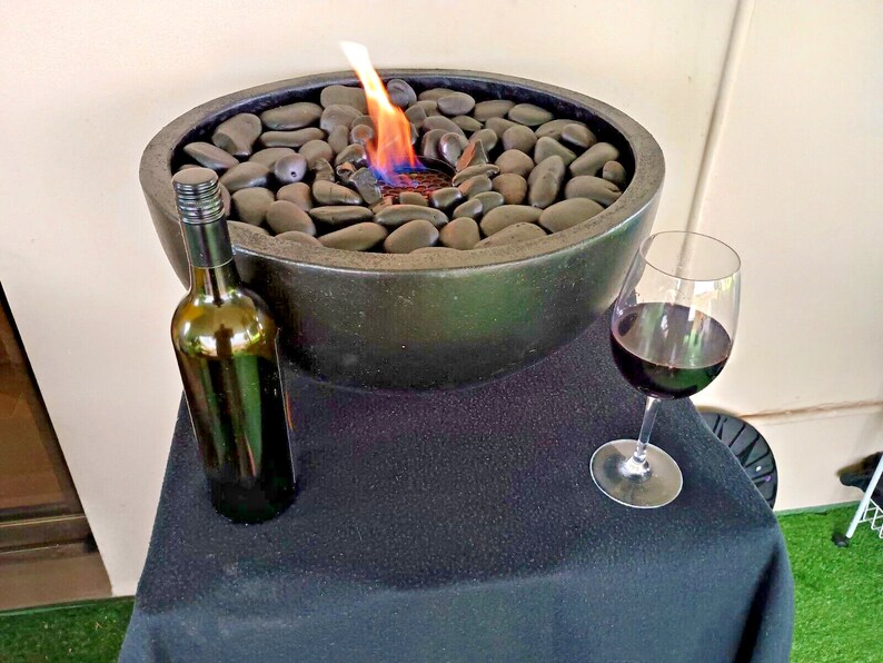 Luxury 40cm Round Concrete Firebowl Black Rocks Large Fire Pit - Etsy ...