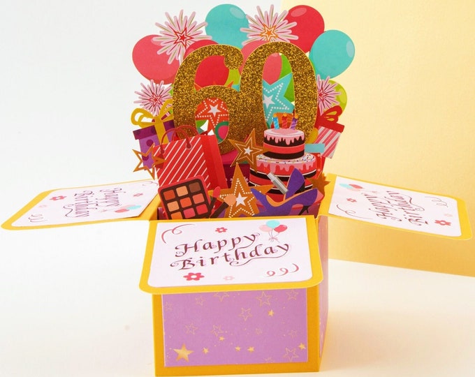 Happy 60th Birthday Surprise Box - Pop up Birthday Card With Envelope ...