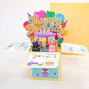 Cute Cats Birthday Surprise Box - Pop up Birthday Card With Envelope ...