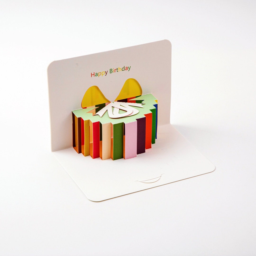 Present Box With Ribbon - Pop up Birthday Card With Envelope - Cute 3D ...