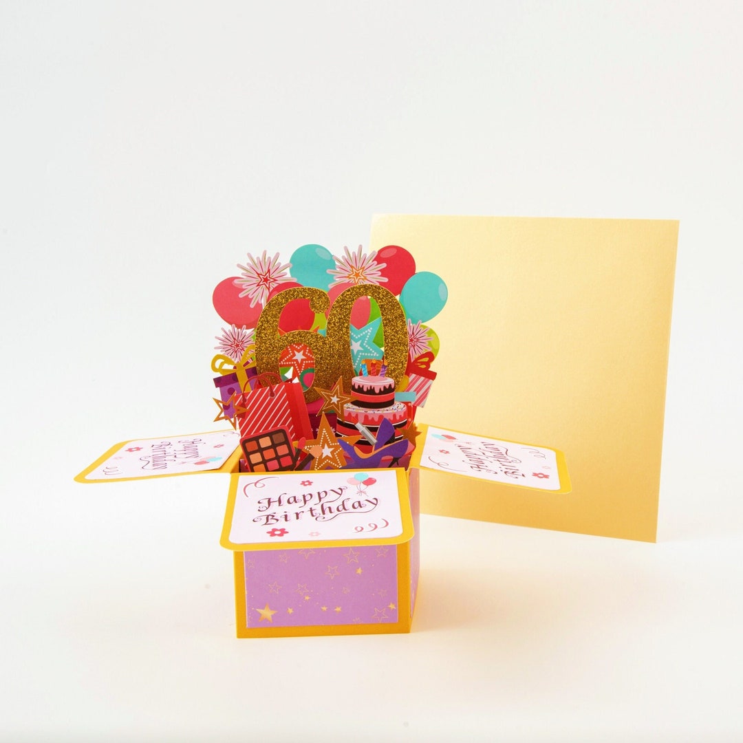 Happy 60th Birthday Surprise Box - Pop up Birthday Card With Envelope ...