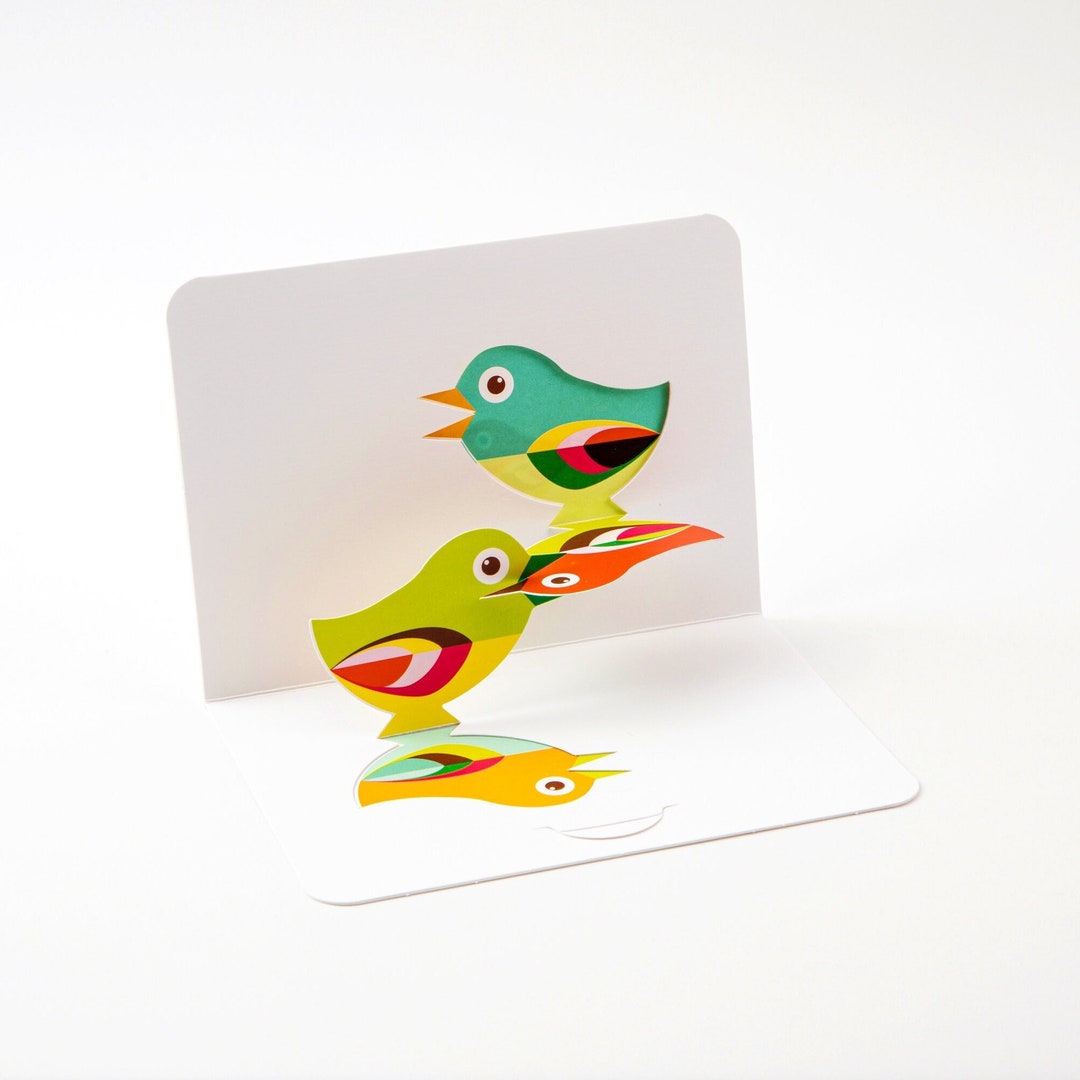 Chirping Birds - Pop up Greeting Card With Envelope - Cute 3D Greeting ...