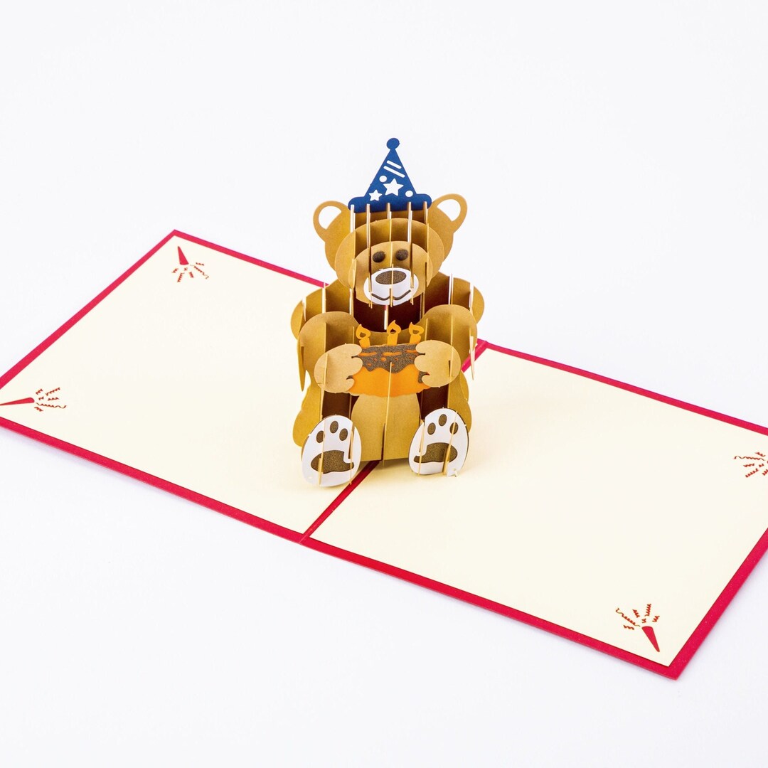 Cute Bear Birthday Popup Card - Pop up Birthday Card With Envelope ...