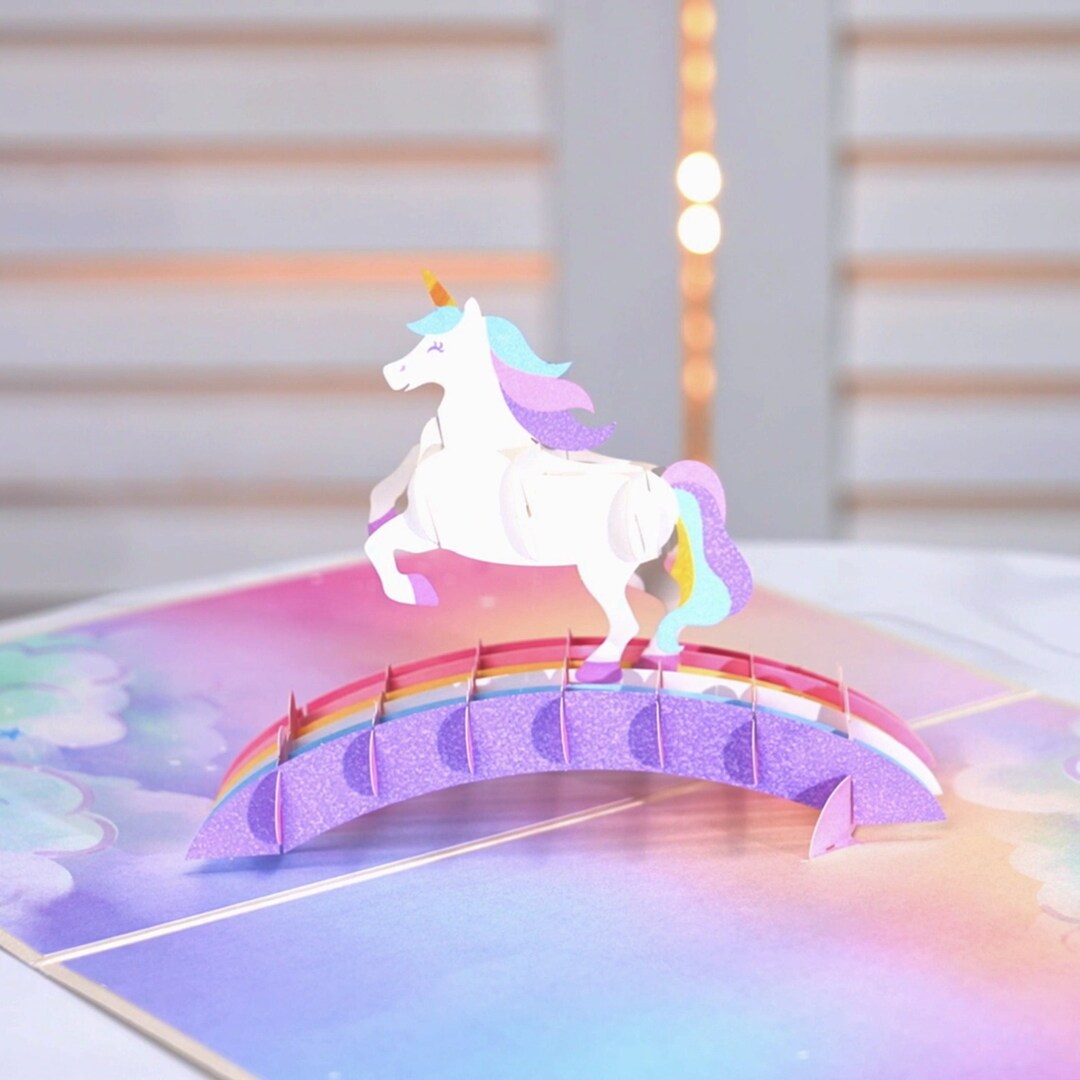Magic Unicorn's Rainbow Bridge - Pop up Greeting Card With Envelope ...