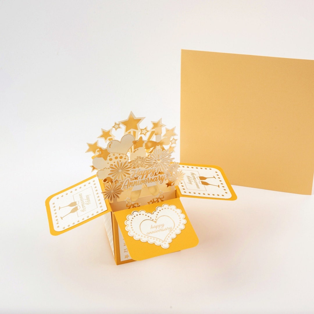 Golden Celebration Pop up Anniversary Card With Envelope Unique 3D ...
