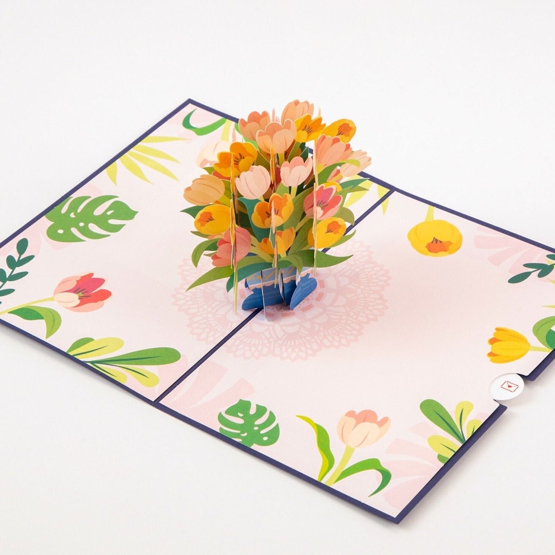 Spring Tulip Bouquet Pop up Flower Greeting Card With Envelope Unique ...