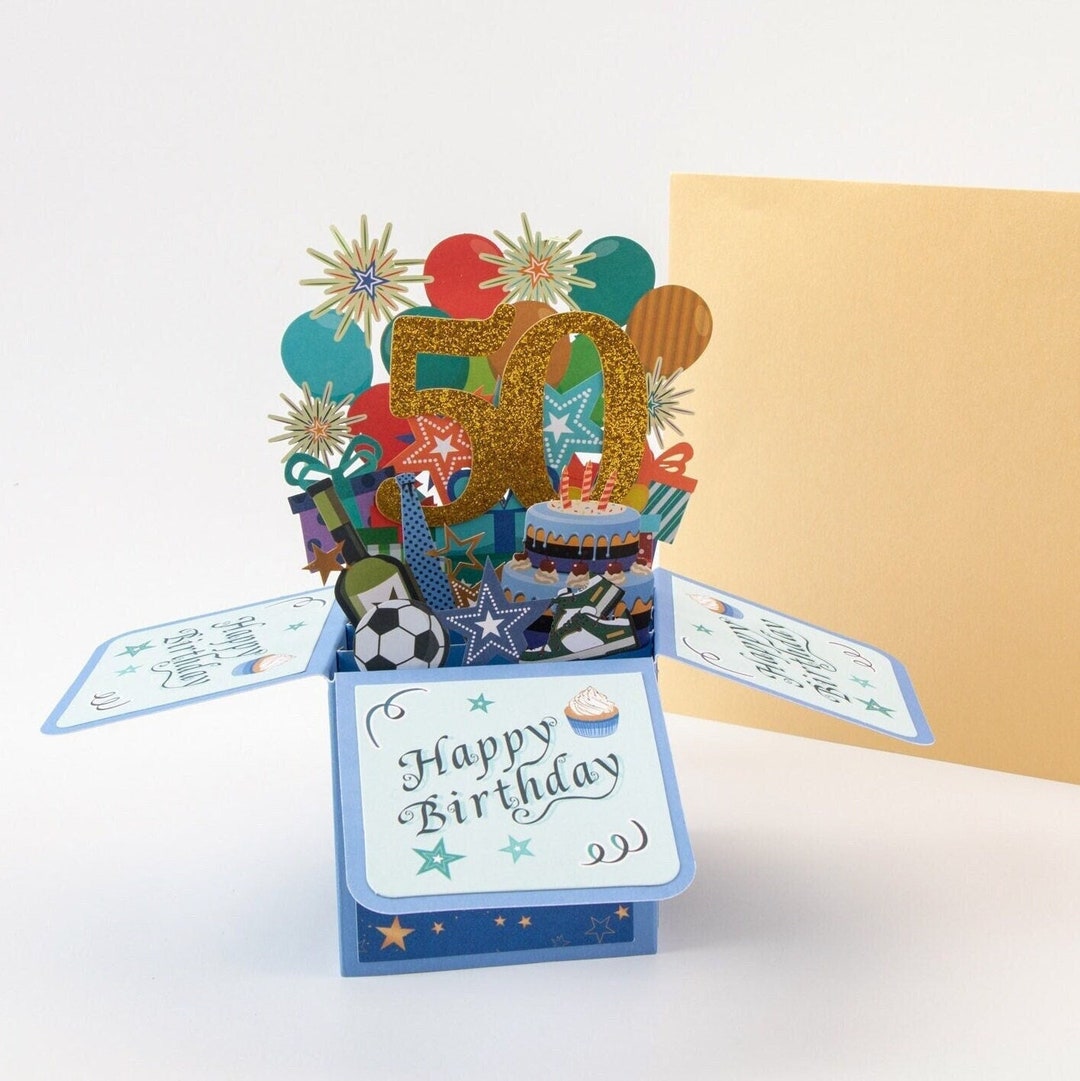 Happy 50th Birthday Surprise Box Pop up Birthday Card With Envelope ...