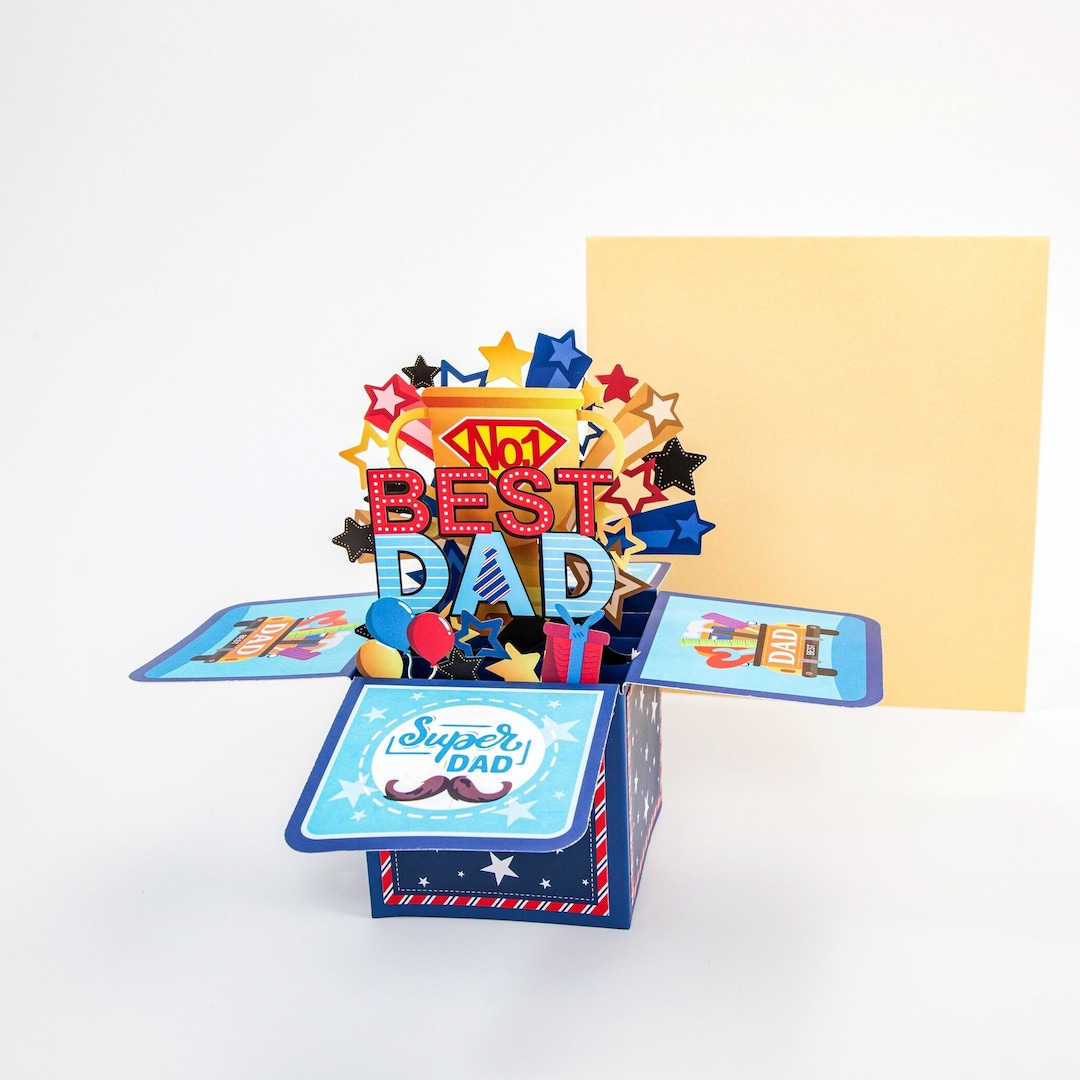 No.1 Best Dad Surprise Box - Pop up Father's Day Card With Envelope ...