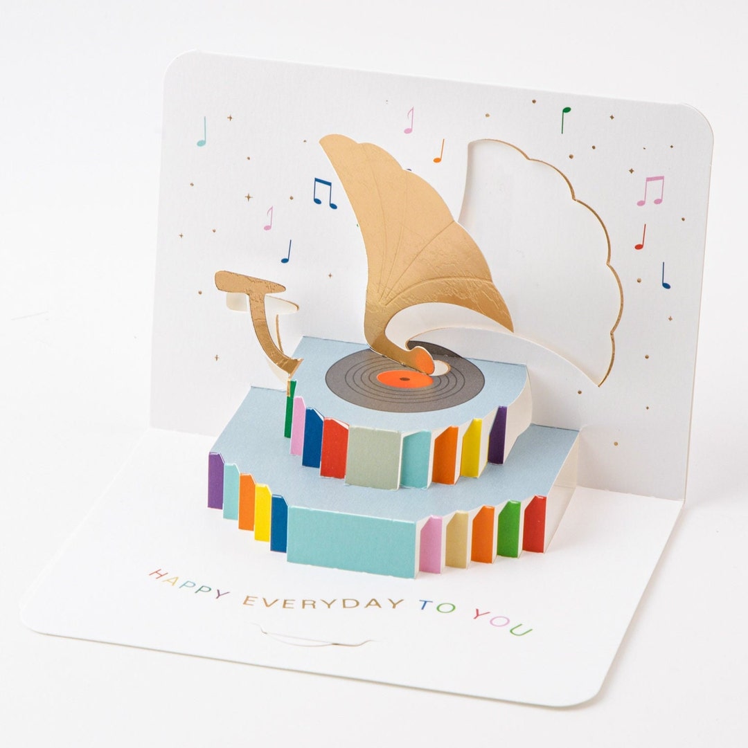 Melody From Phonograph Pop up Greeting Card With Envelope Cute 3D ...